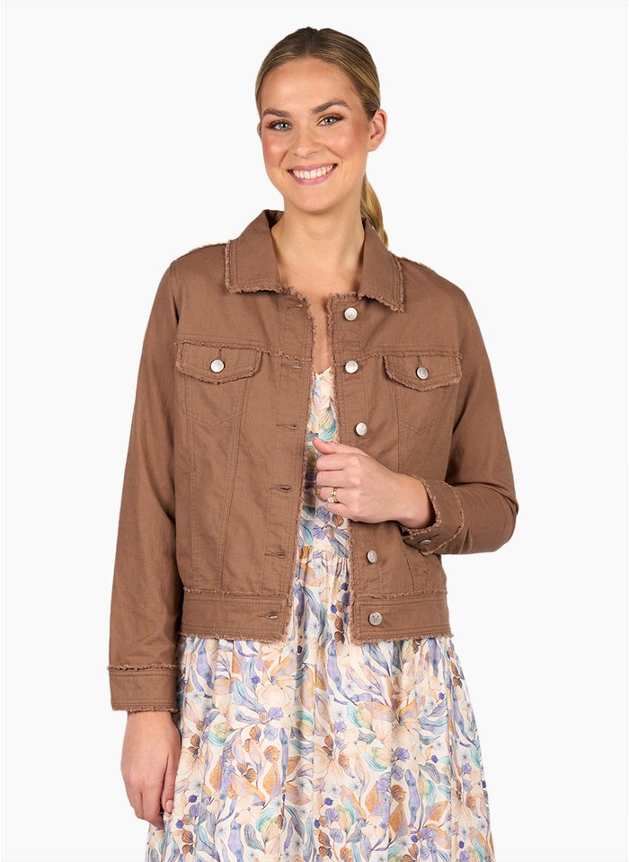 Linen Jacket with Frayed Seams - Pecan – Impress Winton